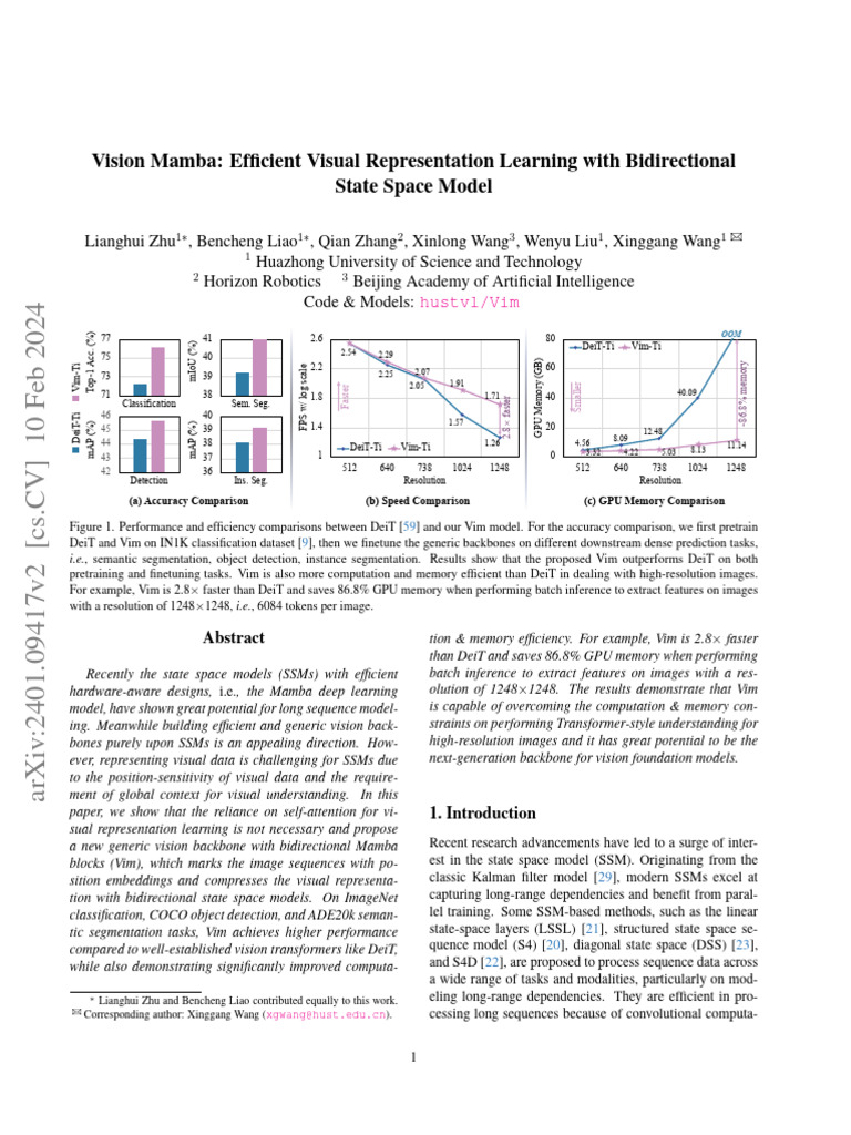 Zhu Et Al. - 2024 - Vision Mamba Efficient Visual Representation Lear | PDF | Computational ...