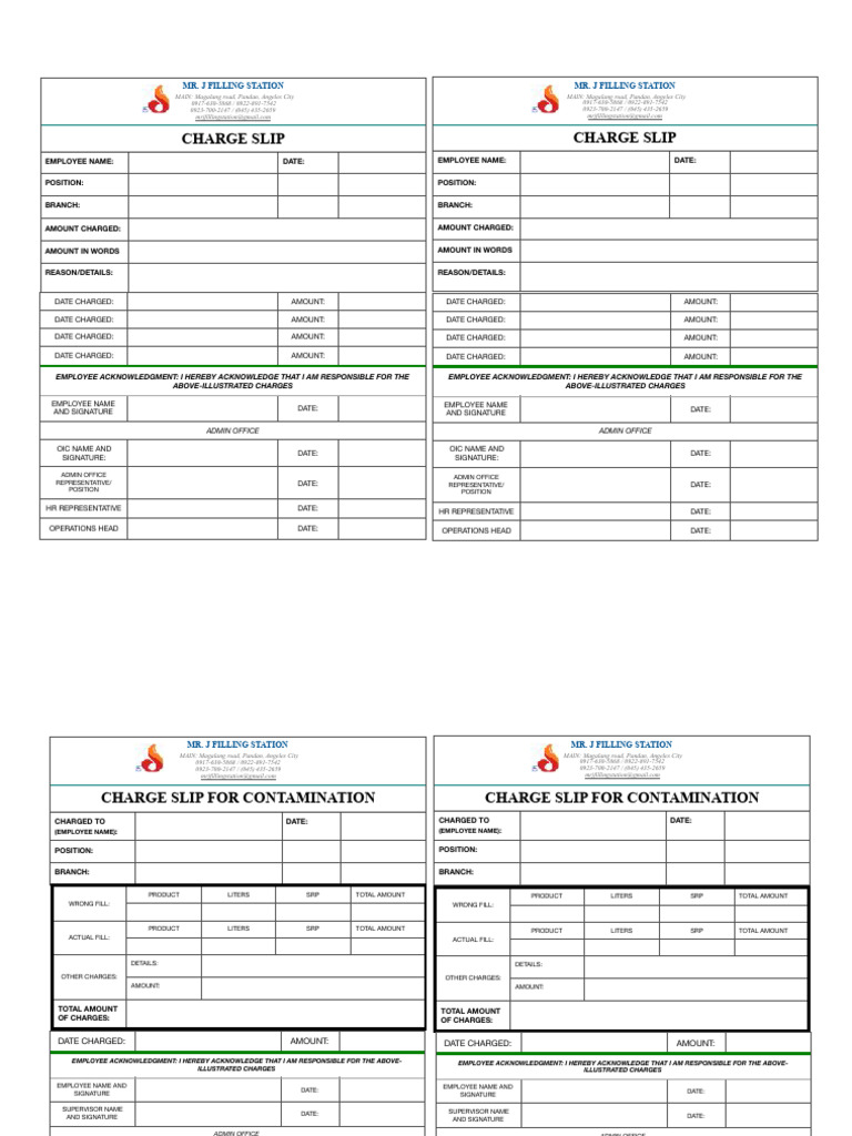 Charge Slip Template for Employees | PDF