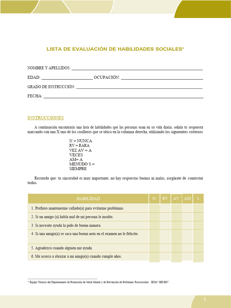 Evaluación de Habilidades Sociales | PDF
