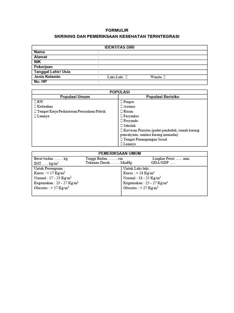 Formulir Skrining Kesehatan Terintegrasi | PDF | Gaya Hidup | Kesehatan ...