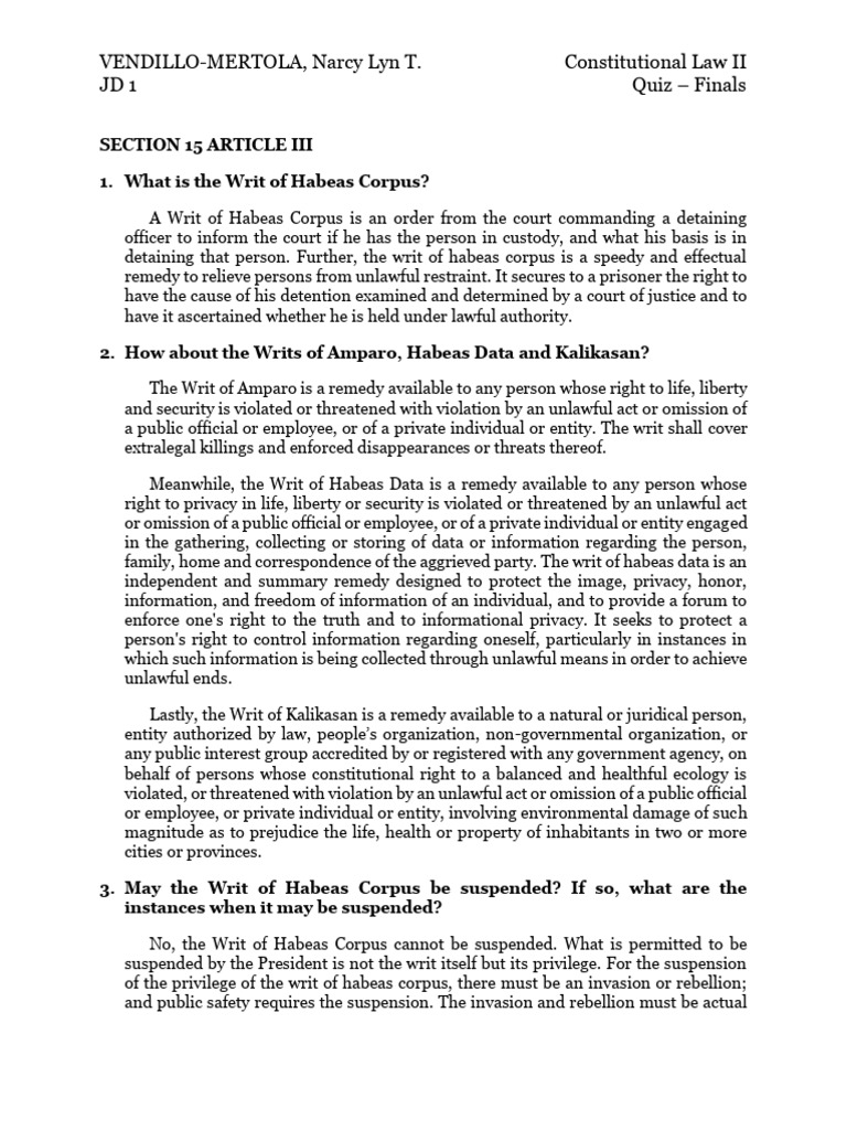 Quiz | Download Free PDF | Habeas Corpus | Right To Silence