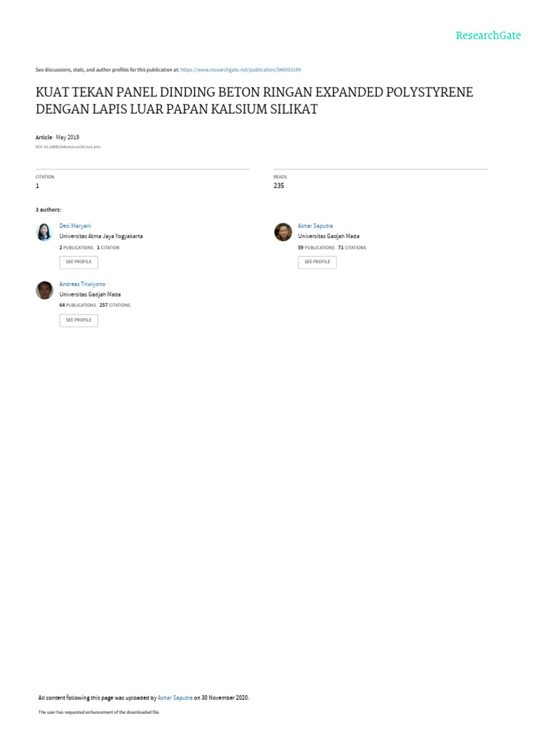 Kuat Tekan Panel Dinding Beton Ringan Expanded Pol | PDF