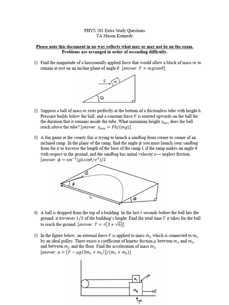 PHYS 201 Extra Study Questions | PDF | Teaching Methods & Materials | Science & Mathematics