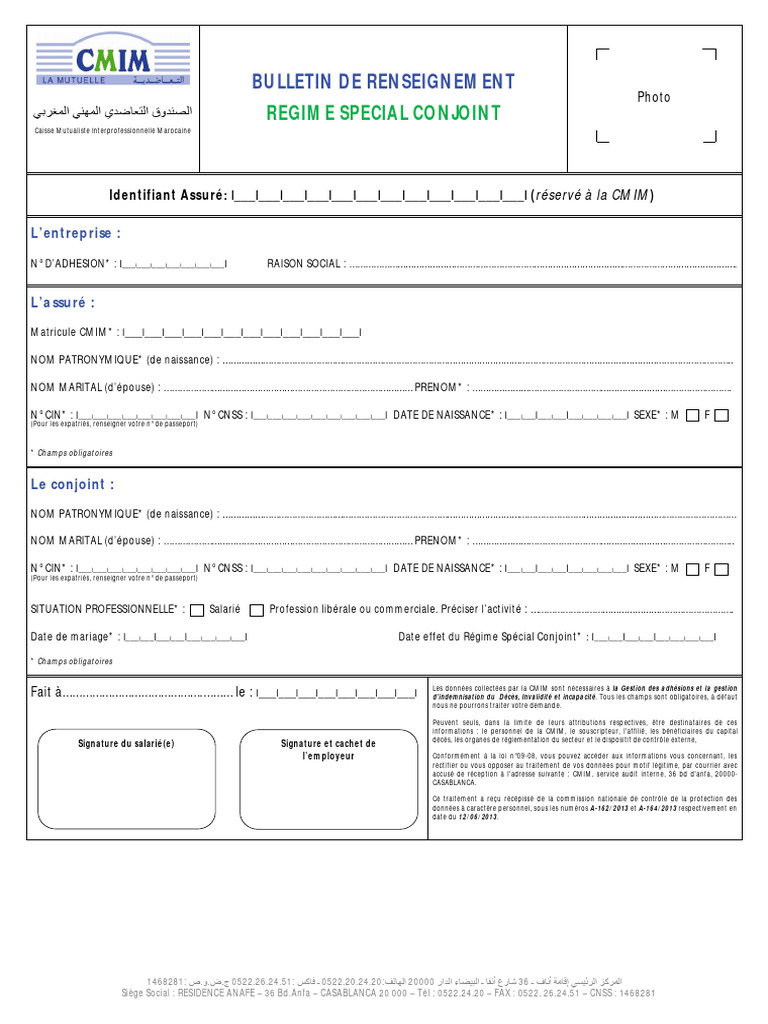Formulaire de Prise en Charge CMIM | PDF