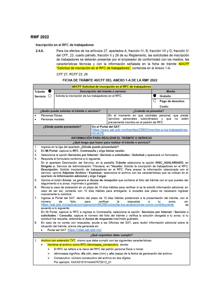 Inscripción RFC Trabajadores RMF 2022 | PDF | Finanzas y dinero