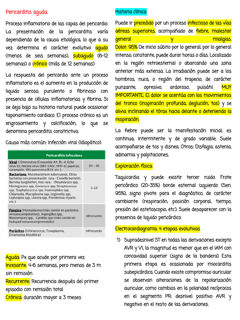 Pericarditis Aguda: Causas y Tratamiento | PDF | Electrocardiografia ...