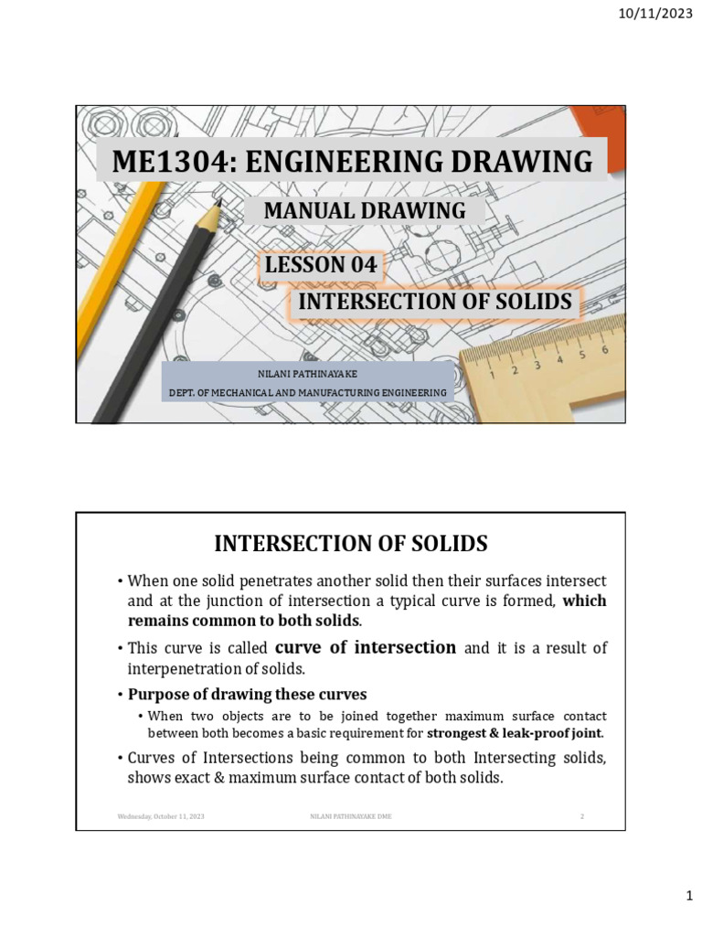 Lecture Slides - Intersection of Solids | PDF | Sphere | Euclidean Geometry