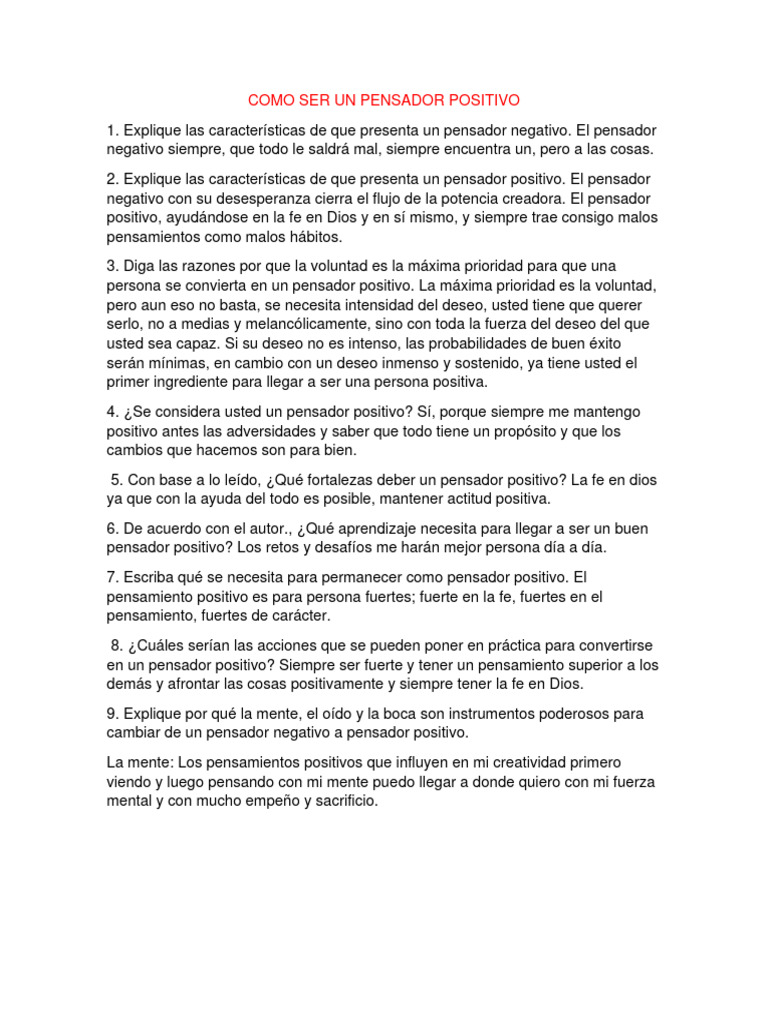 Claves para ser un pensador positivo | PDF | Mente | Alma