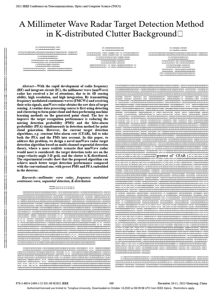 A Millimeter Wave Radar Target Detection Method in K-Distributed Clutter Background | PDF ...