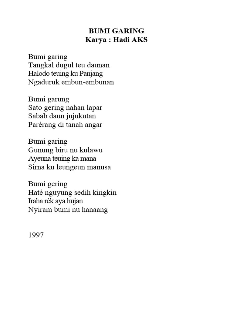 Sajak Bumi Garing Rangkap 8 | PDF