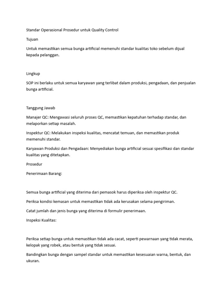 Standar Operasional Prosedur QC | PDF