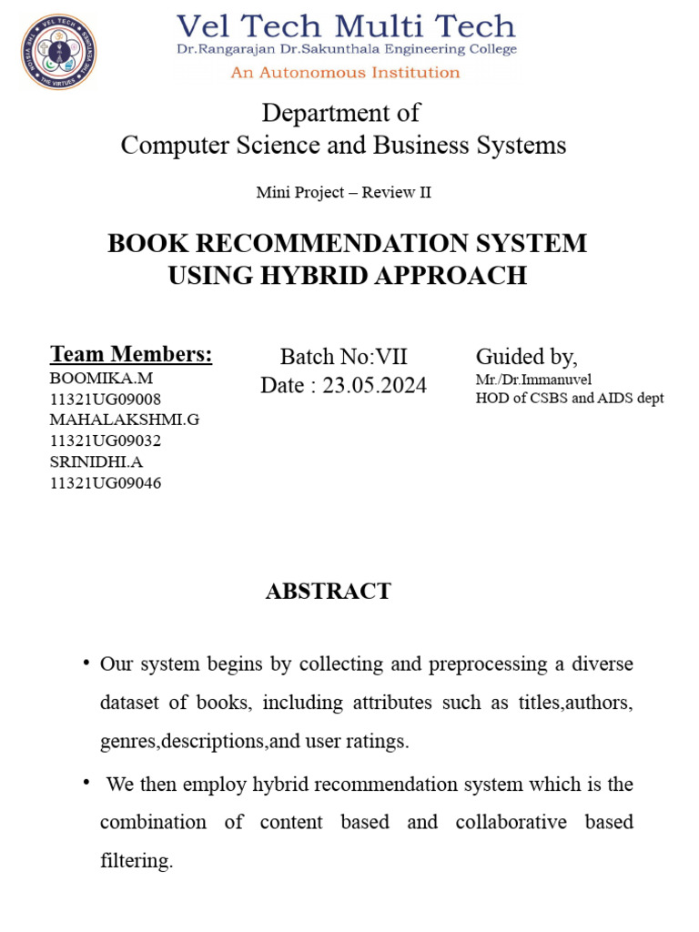 Book Recommendation System | PDF | Computing | Information Technology