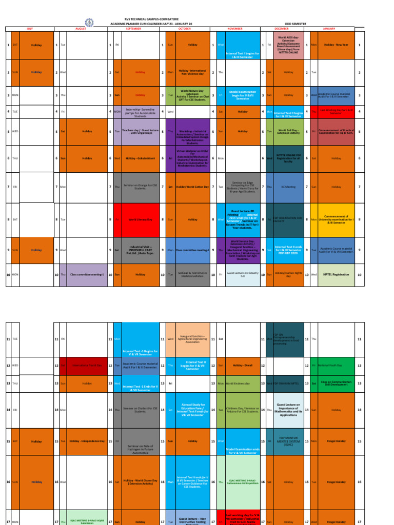 RVS Academic Calendar 2023-24 | PDF | Engineering