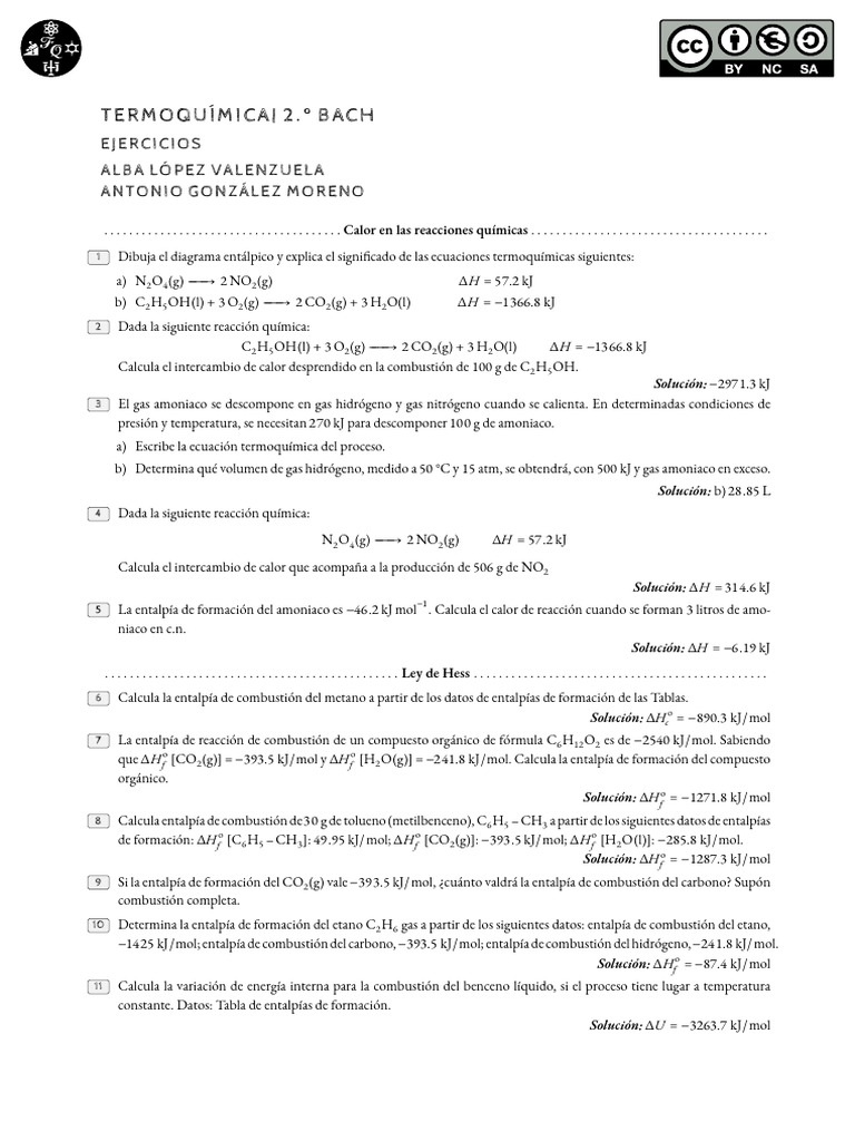 Termoquimica Ejercicios | PDF | Combustión | Dióxido de azufre