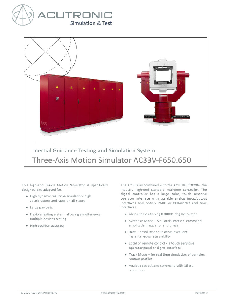 ASTI - Datasheet 3 Axis Motion Simulator AC33V F650.650 | PDF | Real Time Computing | Electronics