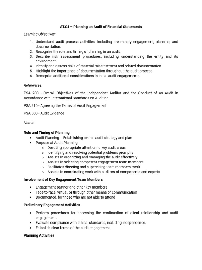 AT.04 - Planning An Audit of Financial Statements | PDF | Audit ...