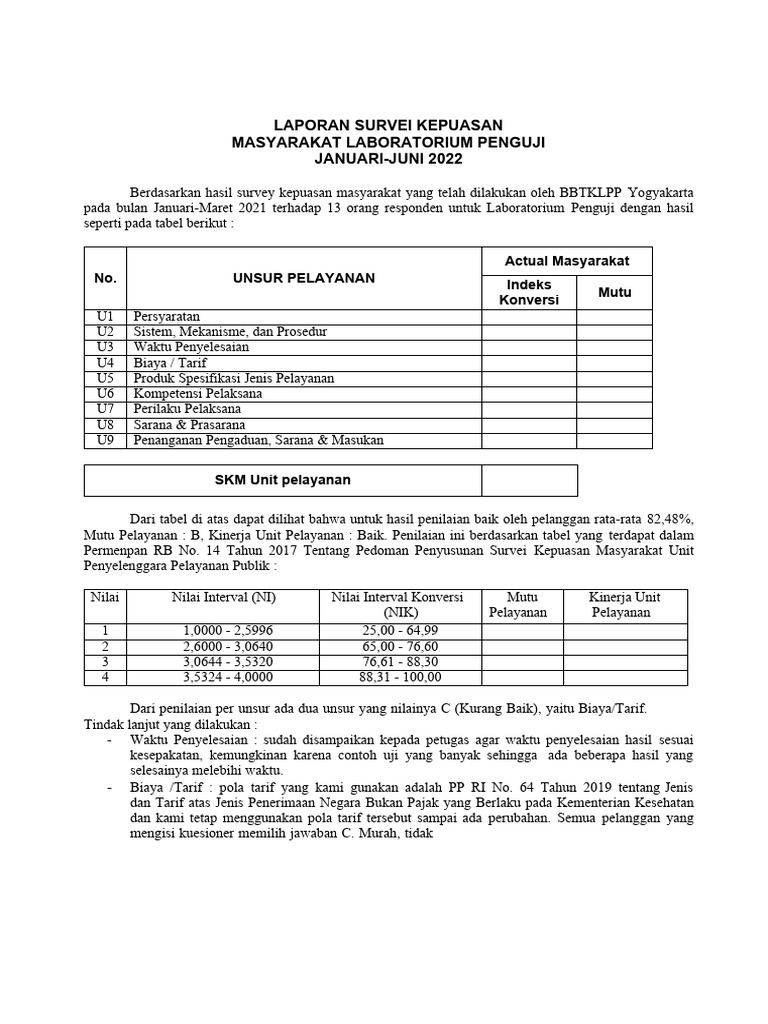 Contoh Laporan Survey Kepuasan Masyarakat | PDF