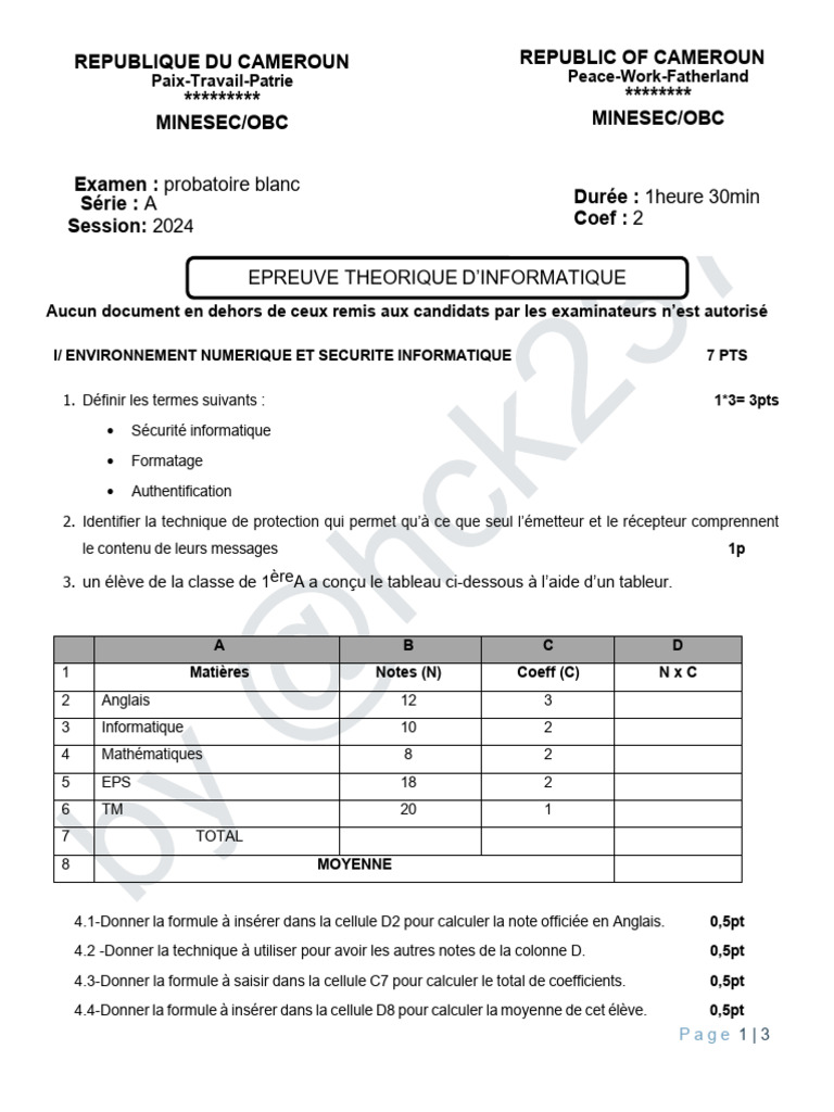 Épreuve Informatique Probatoire 2024 | PDF | Informatique | Informatique