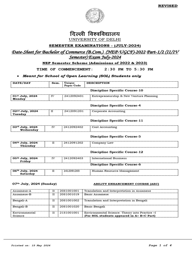 2025 05 15 BCOM 23 Sem - II | PDF | Sanskrit
