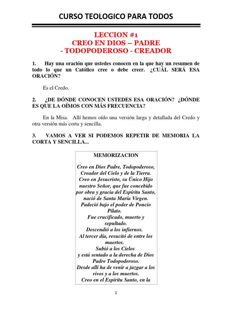 Oración del Credo en Dios Padre | PDF | Cristo (título) | Dios el padre