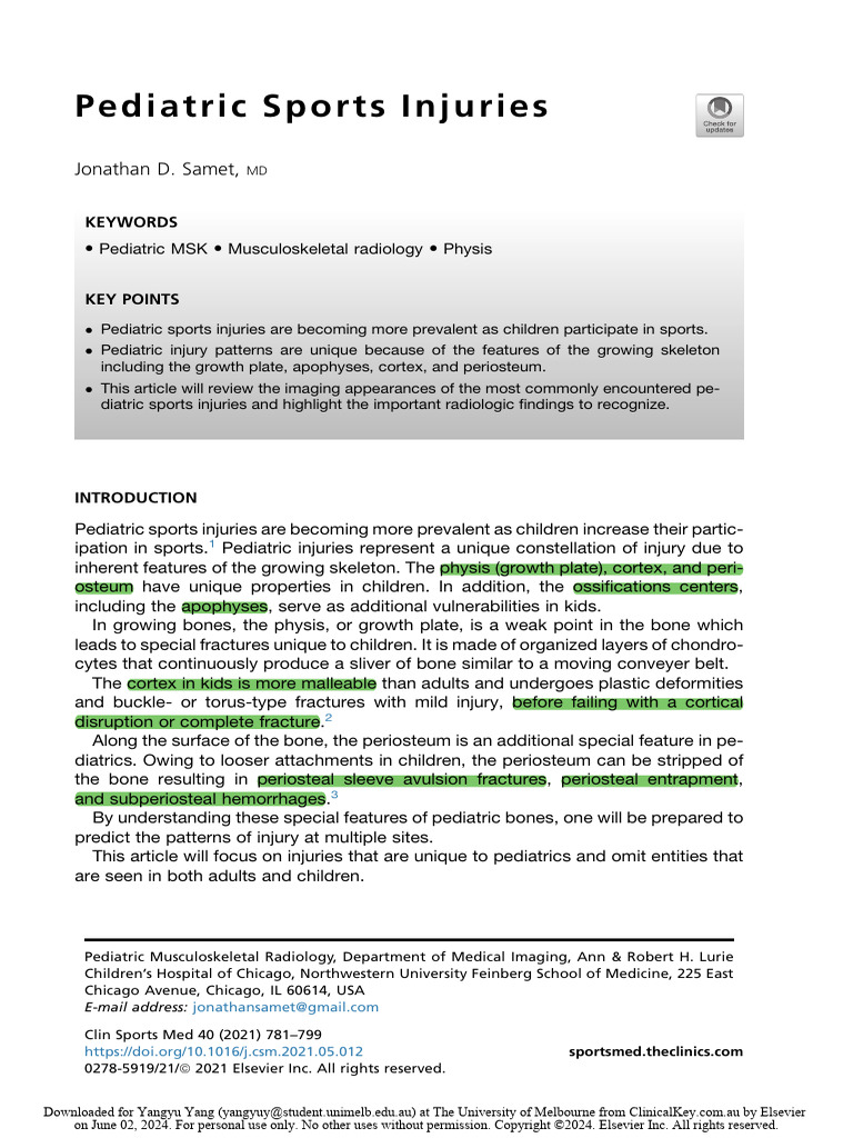 Sports Injuries in Pediatrics | PDF | Knee | Elbow