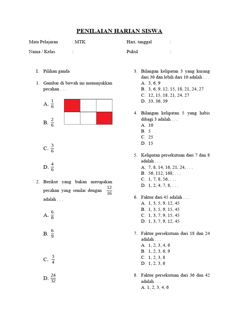 Soal Latihan MTK Kelas 4 | PDF | Metode & Bahan Ajar