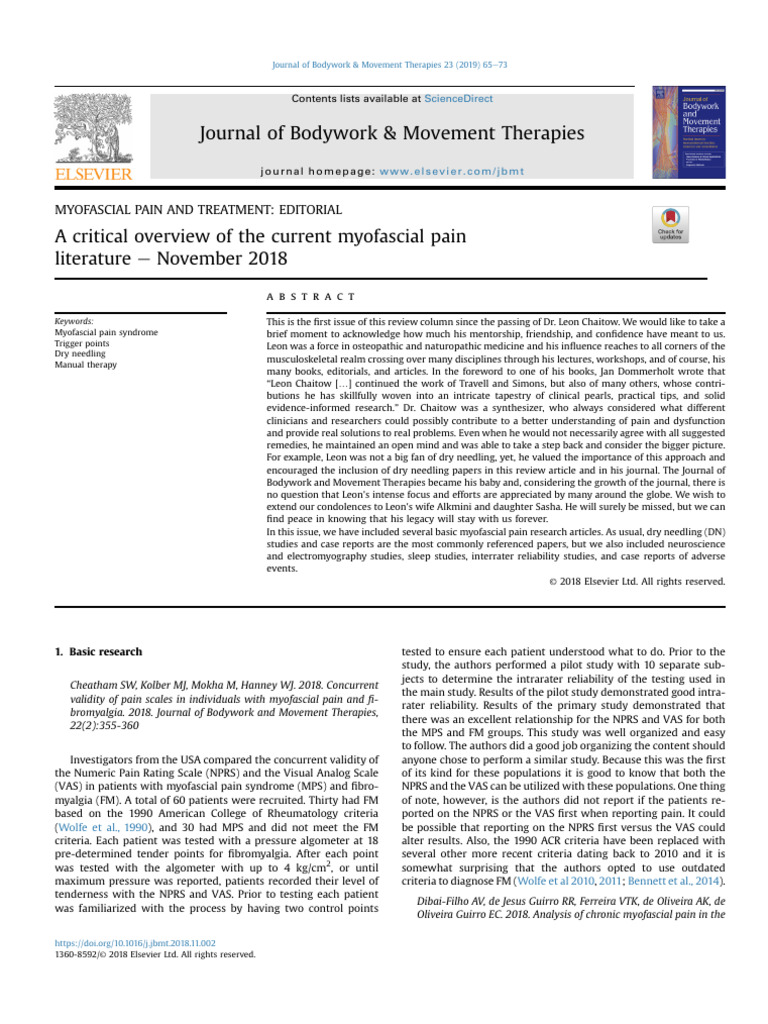 A Critical Overview of The Current Myofascial Pain | PDF | Myofascial Trigger Point | Breast Cancer