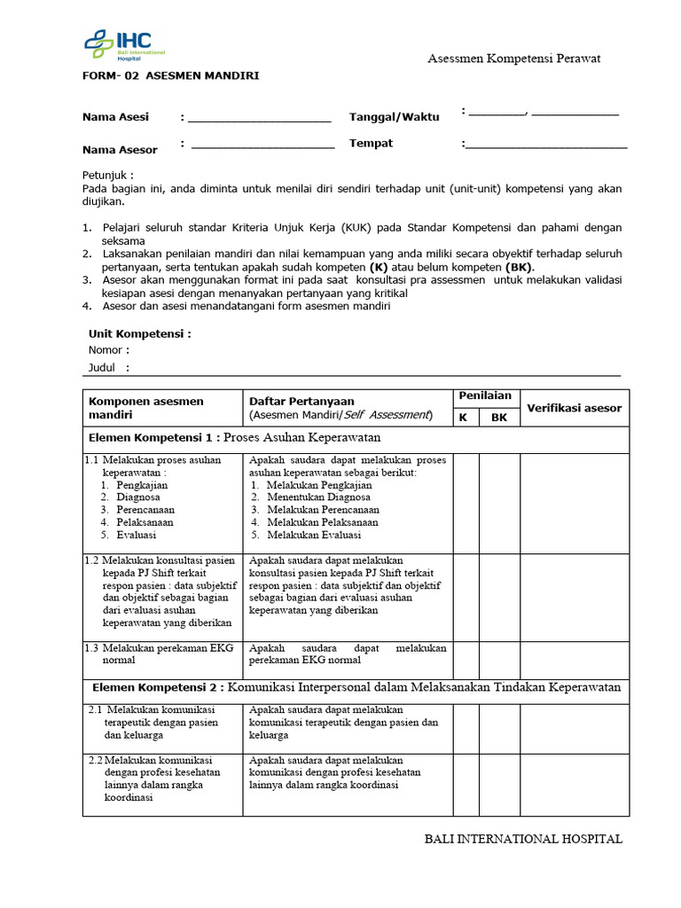 FORM-02 Asesmen Mandiri | PDF