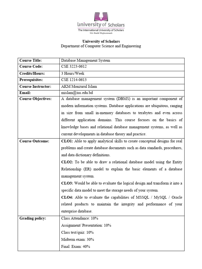 Lesson Plan DBMS | Download Free PDF | Databases | Relational Database