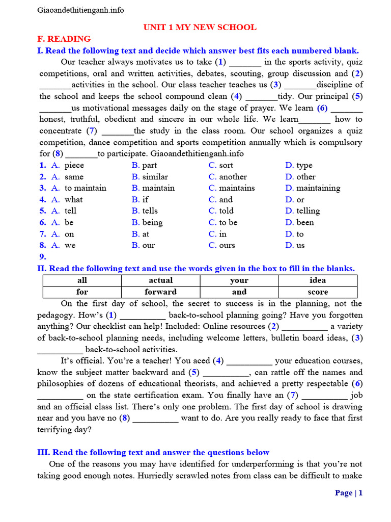 Reading (Unit 1-6) | PDF