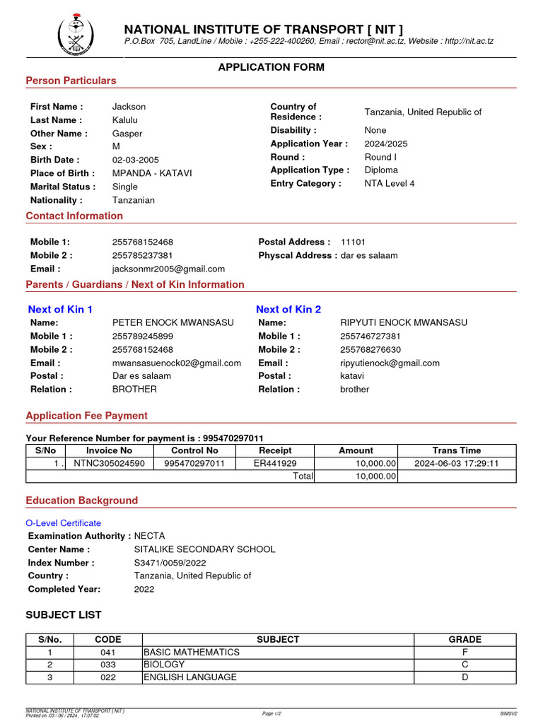 APPLICATION_FORM | PDF | Tanzania