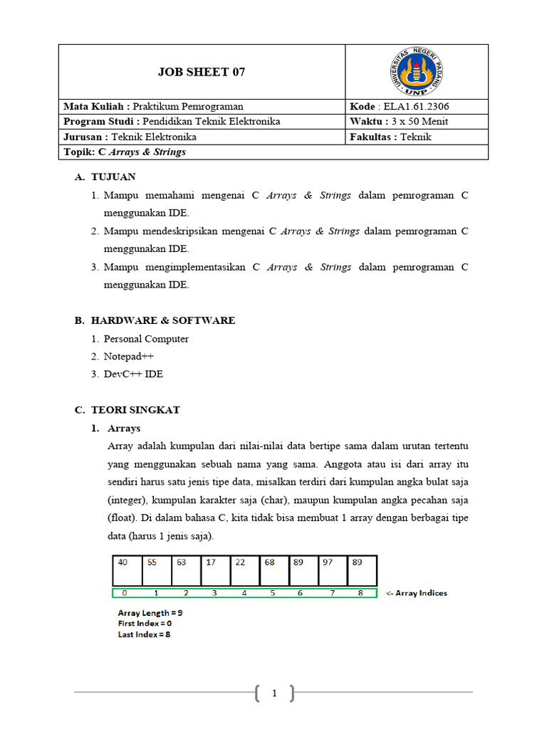 (2023) Job Sheet 7 - C Arrays Strings - d3 | PDF | Komputer | Metode ...