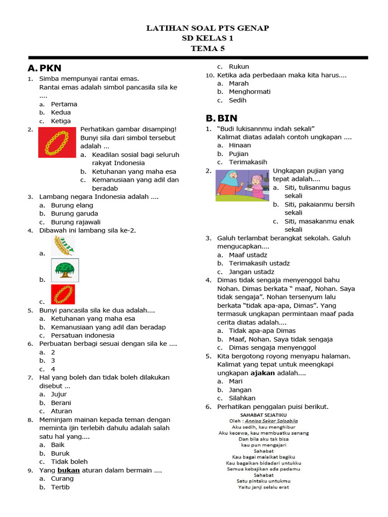 PTS Tema 5 Kelas 1, Genap | PDF