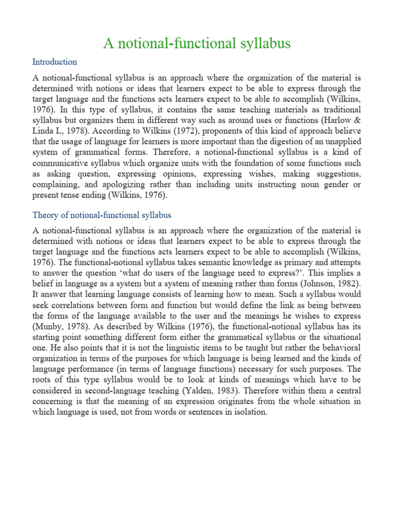 The Notional-Functional Syllabus 2 | PDF | Linguistics | Learning