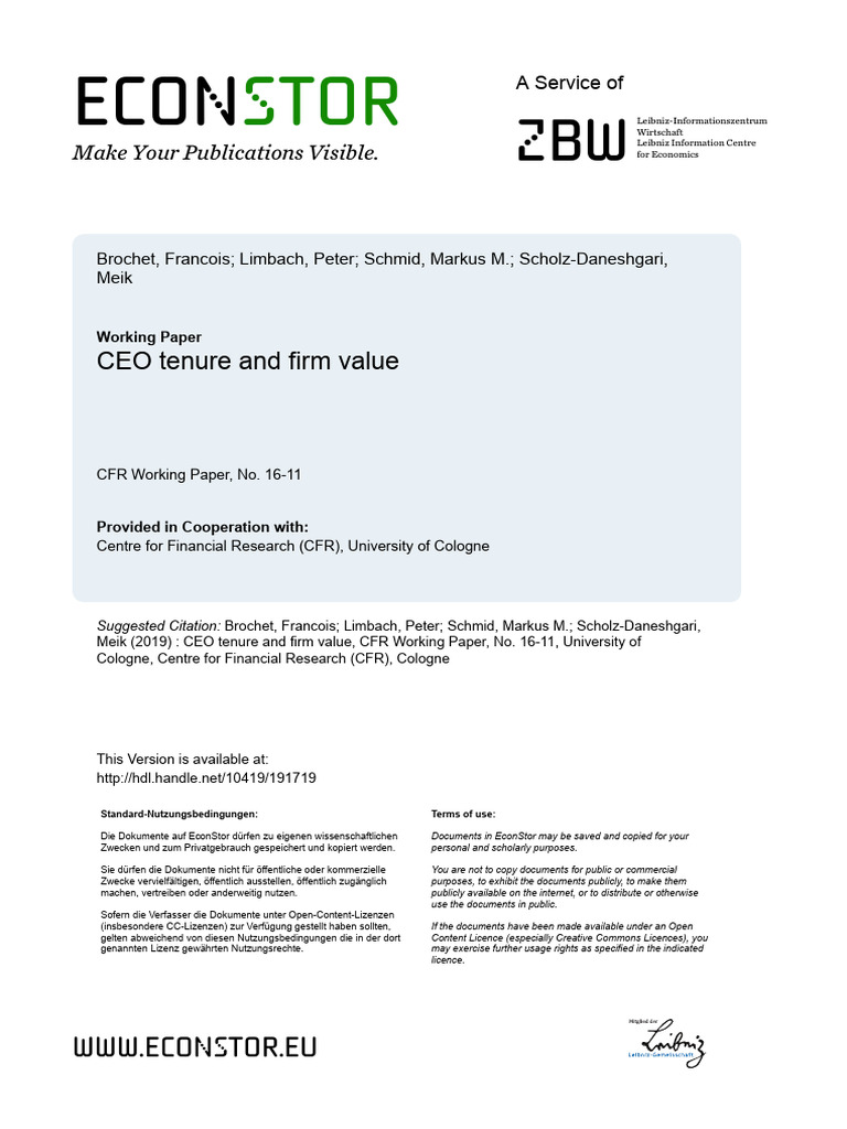 CEO Tenure and Firm Value - 2019 | PDF | Fixed Effects Model | Linear ...