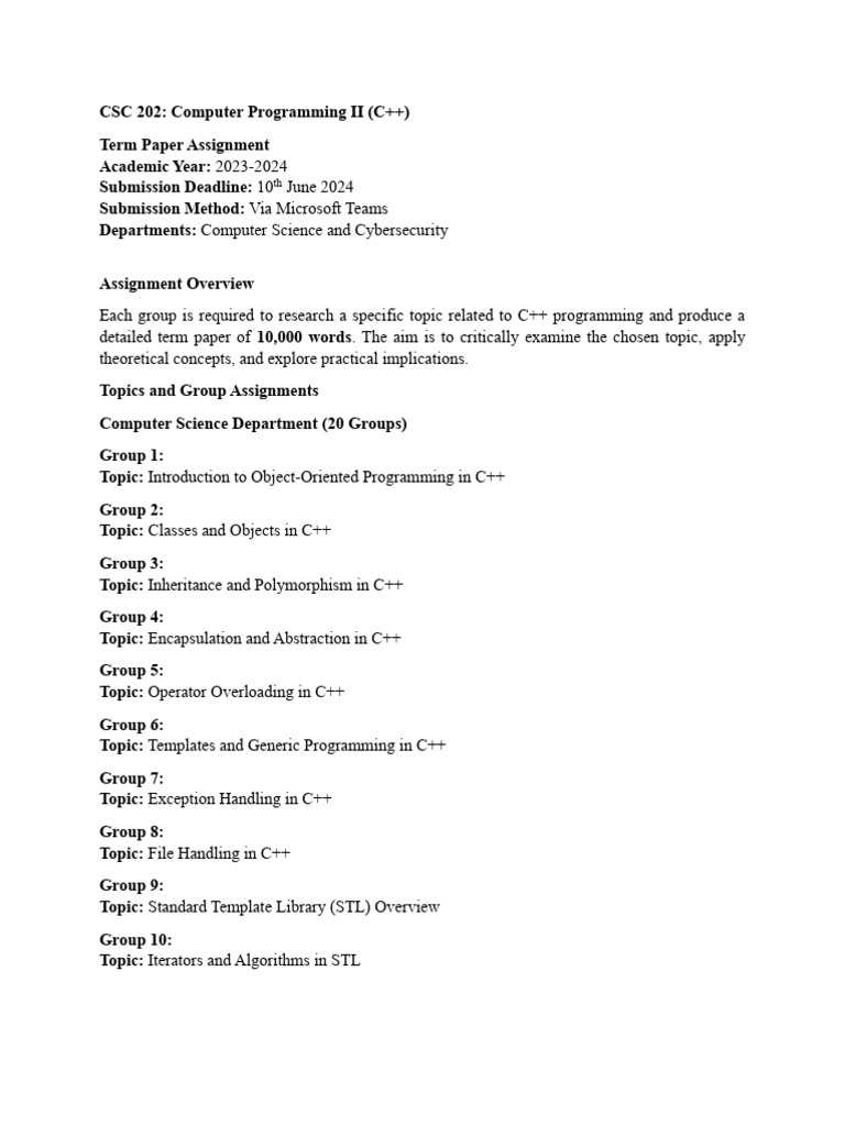 CSC 202 Term Paper | PDF | C++ | Computer Programming