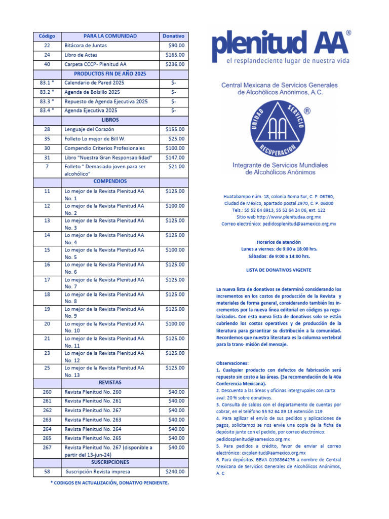 Lista de Precios Plenitud AA 2024 | PDF