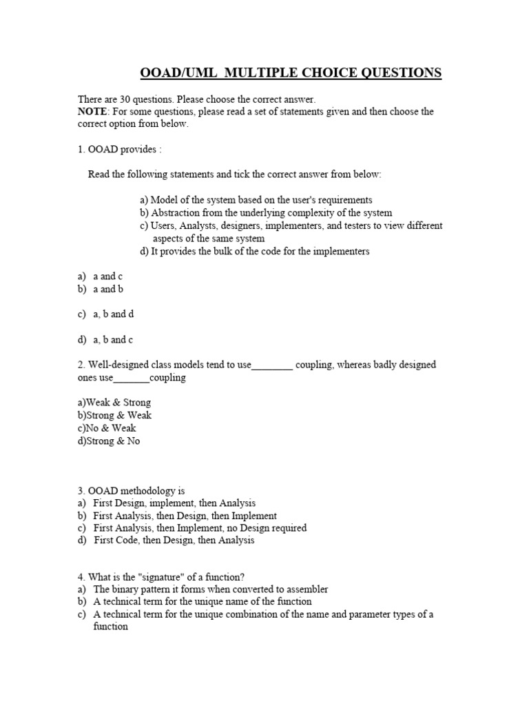 Ooad Mcqs Usha Balakrishnan Pdf Use Case Inheritance Object Oriented Programming