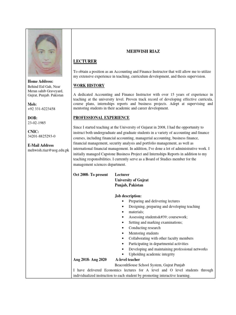 Mehwish Riaz Updated CV | PDF | Pakistan | Business