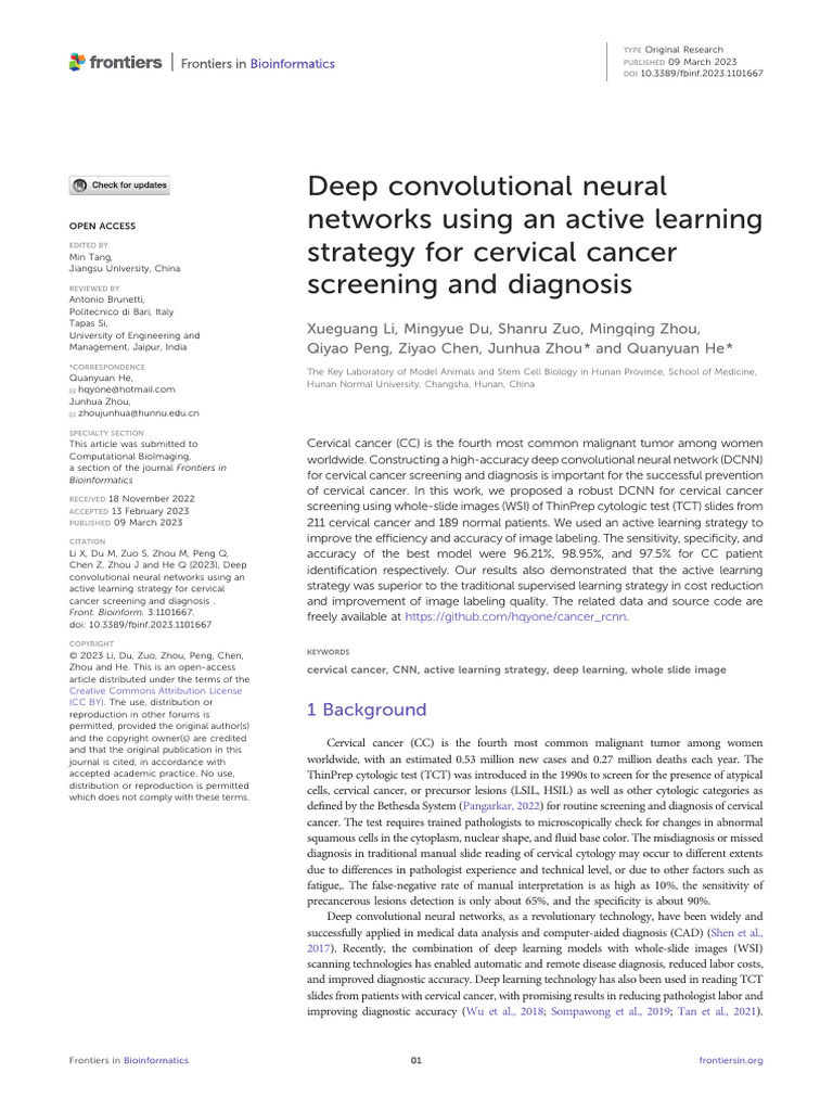 Deep Convolutional Neural Networks Using An Active Learning Strategy For Cervical Cancer ...