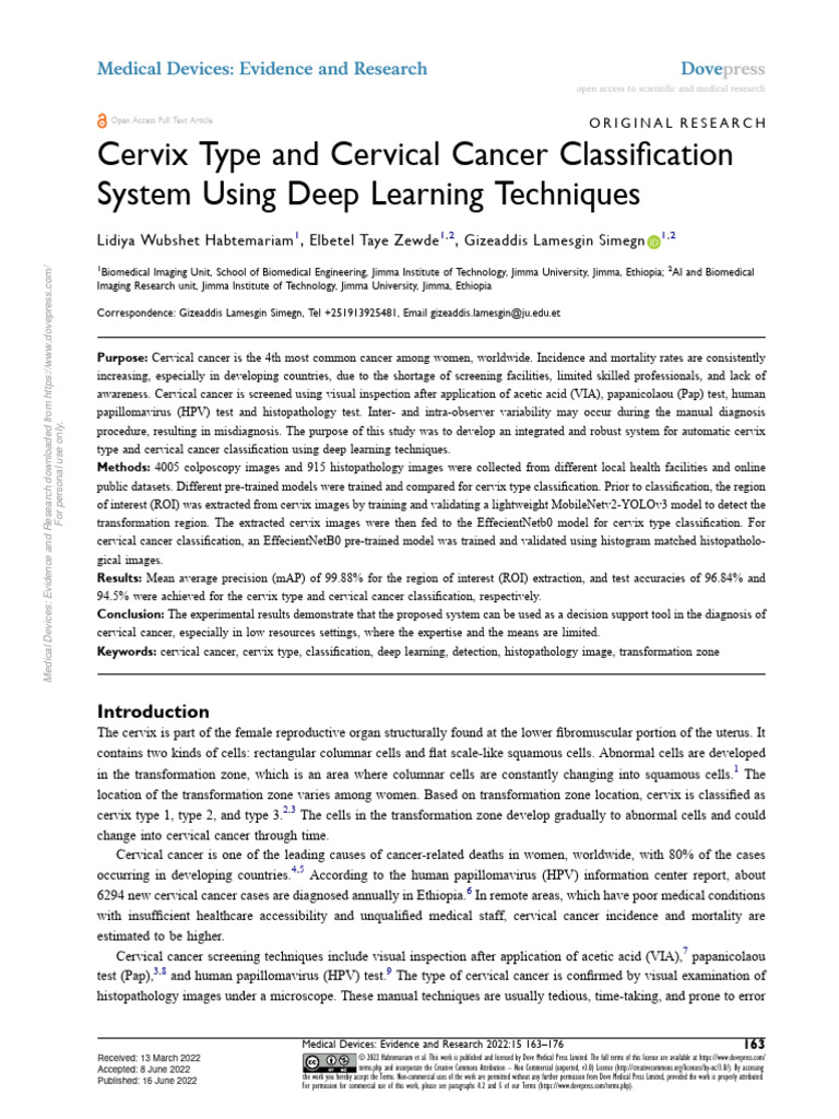 Cervix Type And Cervical Cancer Classification System Using Deep Learning Techniques Pdf