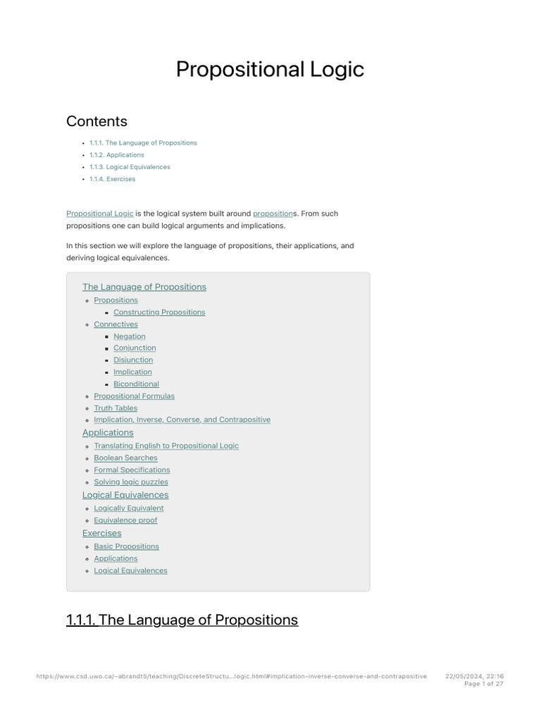 1.1. Propositional Logic - Discrete Structures For Computing | PDF | If ...