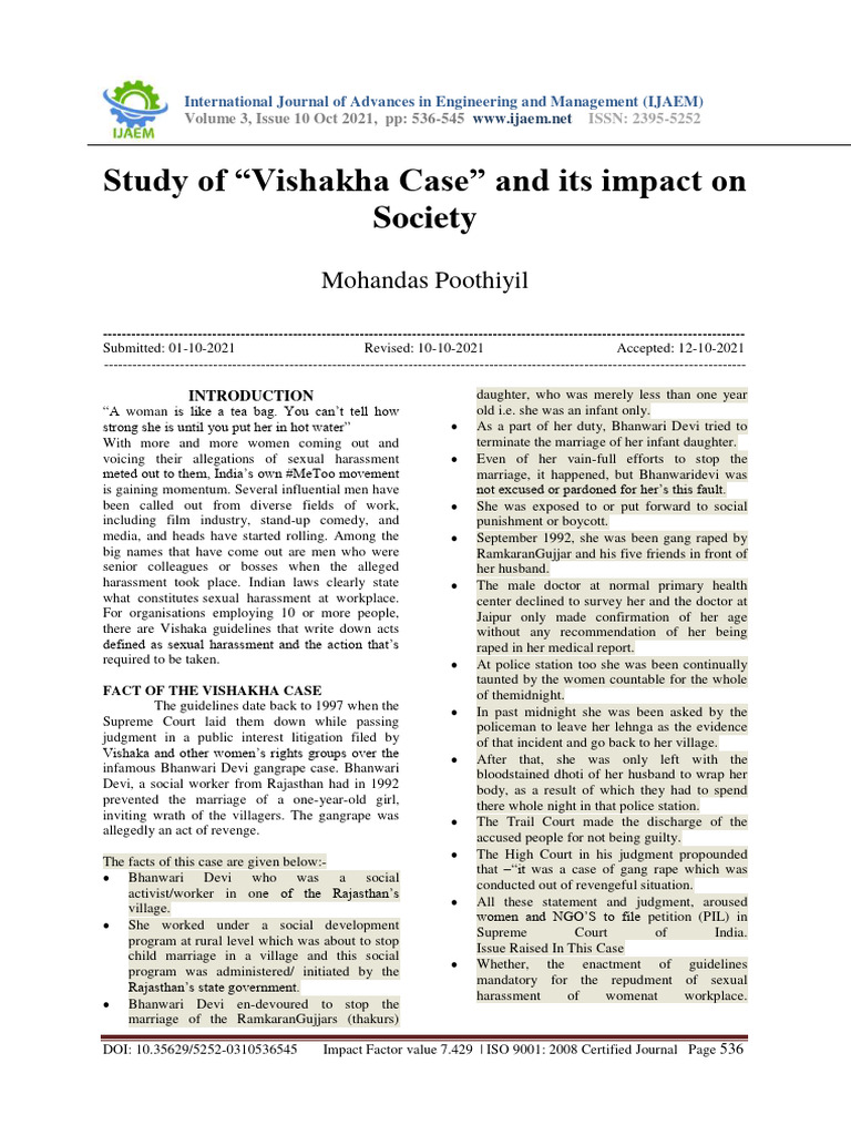 Vishakha Case: Impact on Society | PDF | Sexual Harassment | Justice