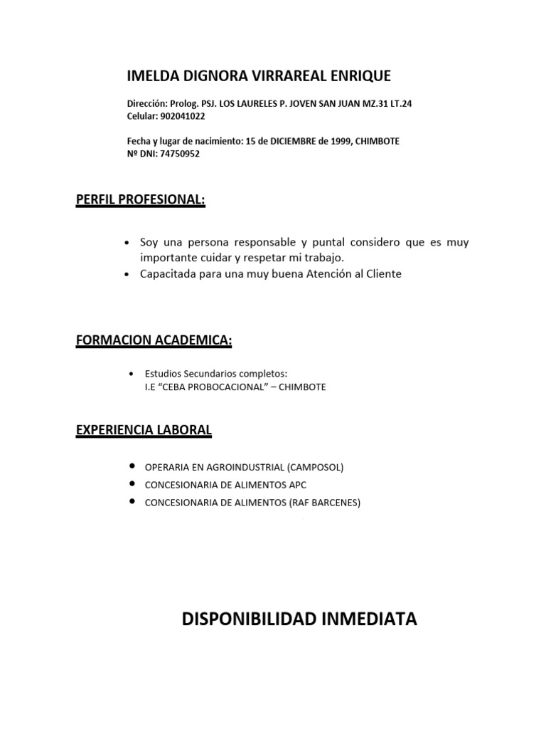 Perfil Profesional de Imelda Virrareal | PDF | Salud y bienestar