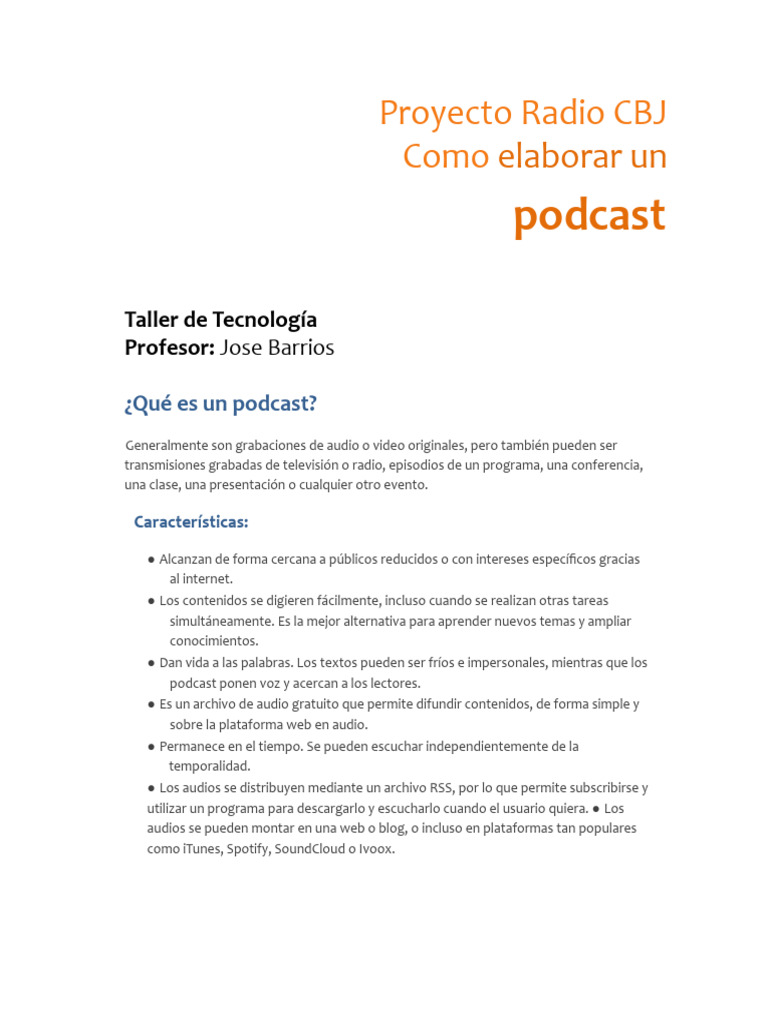 Proyecto Radio CBJ Cómo Elaborar Un Podcast | PDF | Podcast