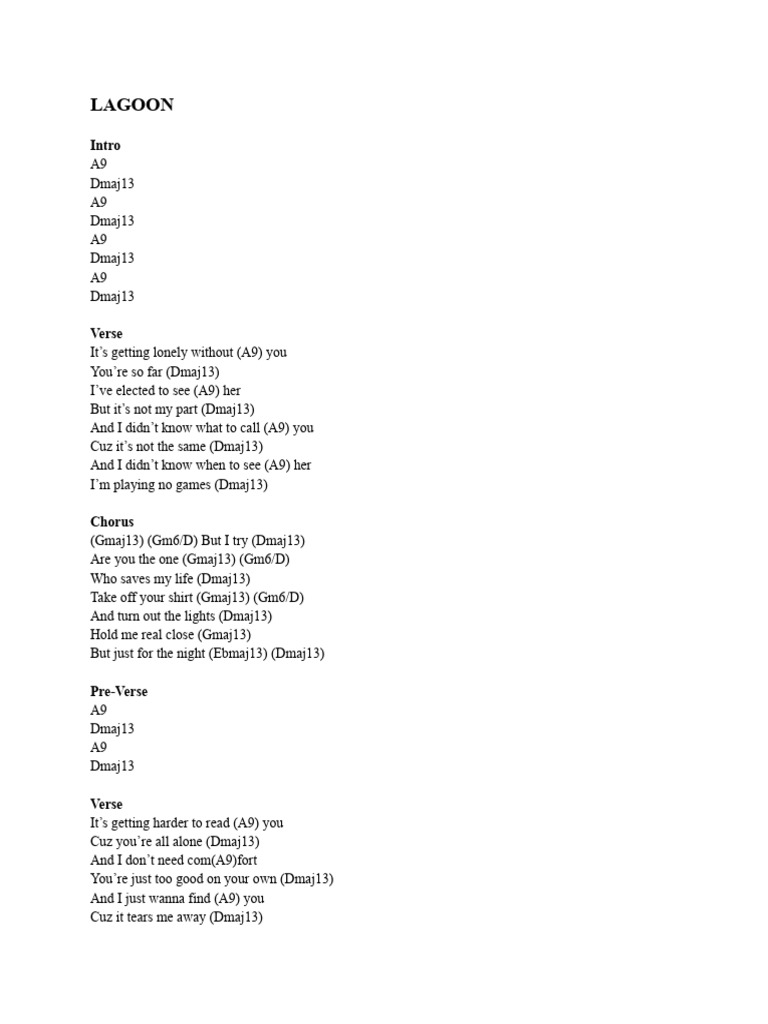 Lagoon by Josh Pryce Chord Sheet | PDF | Song Structure | Elements Of Music