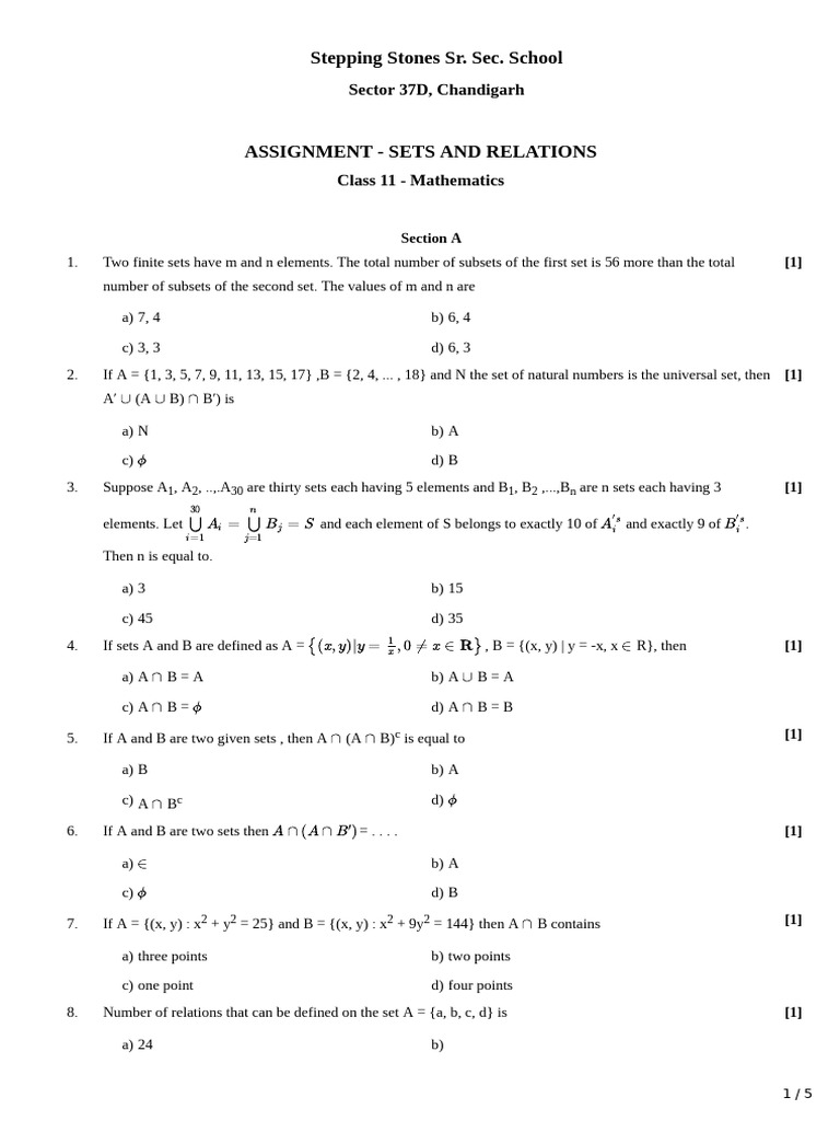 Assignment - Sets and Relations | PDF | Mathematical Concepts | Mathematics