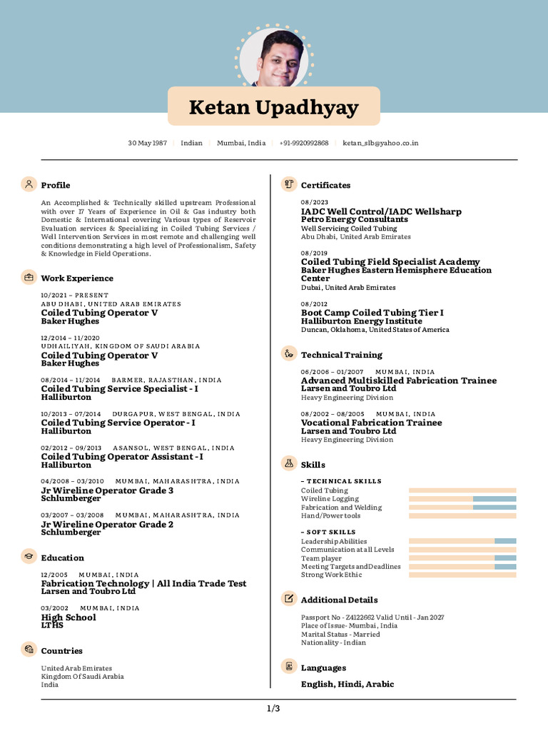 Ketan Upadhyay CV 2024 | PDF | Petroleum Reservoir | Oil Well