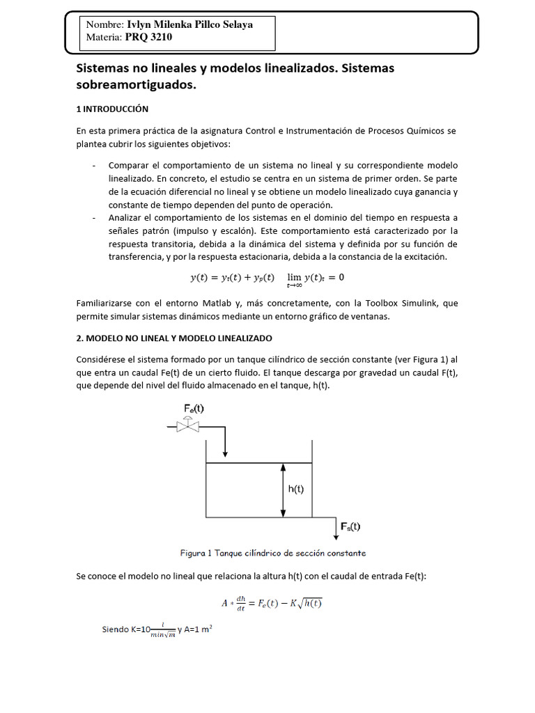 Sistemas No Lineales y Modelos Linealizados. | PDF | Sistema no lineal | Matlab