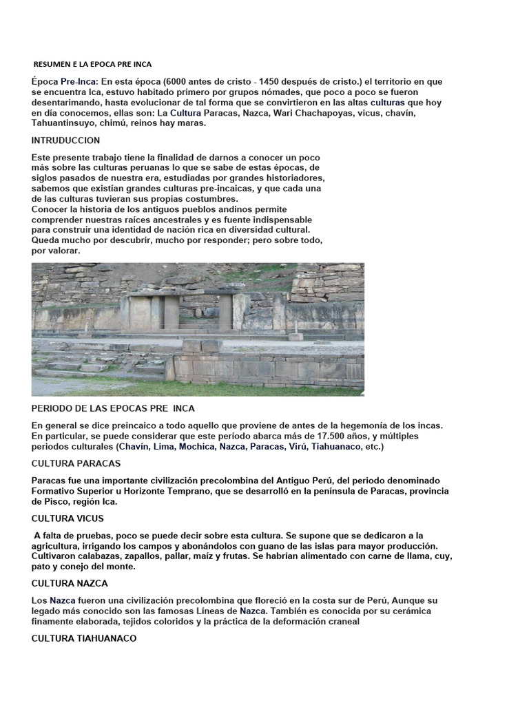 Resumen e La Epoca Pre Inca | Descargar gratis PDF | Imperio Inca | Era ...